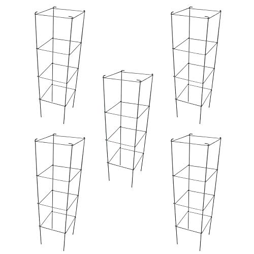 MTB Galvanized Square Folding Tomato Cage Plant Support Stake Tower 12 inch by 46 inch, Pack of 5 Sets(Also Sold as Pack of 2 & 10,PVC Green is Available)