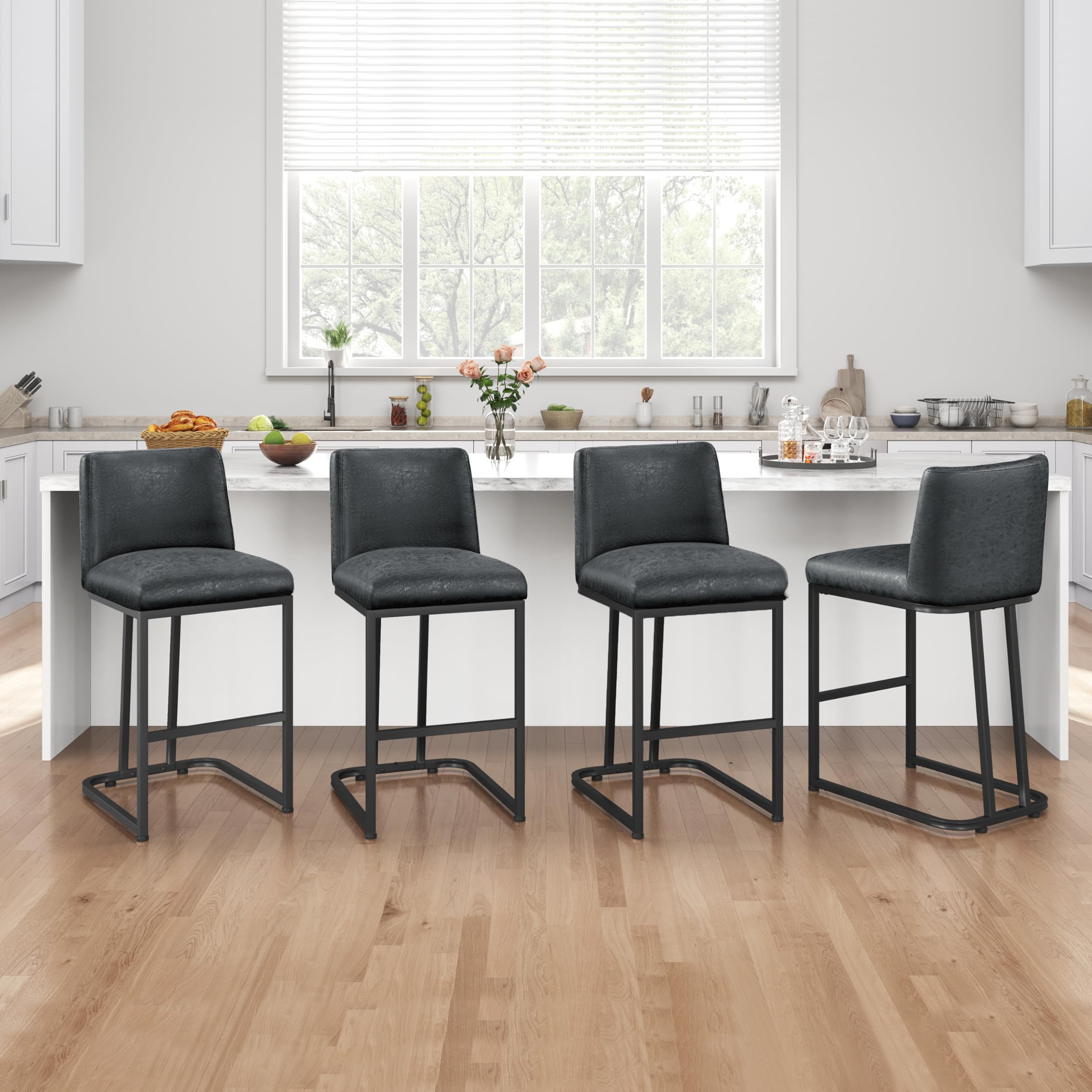 Yaheetech Counter Height Bar Stools 24'' Bar Stools Set of 2 Leather Bar Chairs Modern Upholstered Barstools with Back for Kitchen Counter, Dark Gray