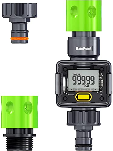 RAINPOINT Water Meter for Garden Hose, Water Flow Meter with Connectors, Measures Single/Total Water Usage in Gallons Liters, Flow Rate in GPM LPM, Garden Watering, Pool or RV Filling,V2, 2023 Release