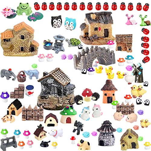 Homlone 105 Miniature Fairy Garden Accessories, Fairy Garden Kit, Fairy Garden Animals, Miniature Figurines, Micro Landscape Ornaments Kit, Garden DIY Kit for Dollhouse Decoration Plant House Decor