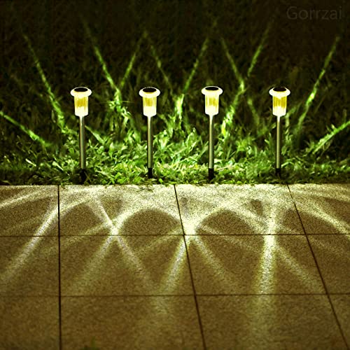 Gorrzai Solar Outdoor Lights 10 Pack Pathway Solar Lights LED Waterproof Stainless Steel Garden Stake for Pathway, Walkway, Sidewalk, Driveway, Lawn (Warm White)