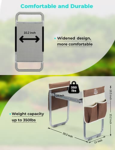 DEERFAMY Garden Stool, Garden Kneeler and Seat Load Capacity 350 Lbs, Folding Garden Chair for Kneeling and Sitting, Heavy Duty Kneeling Bench with Extra Kneeling Pad, 2 Tool Pouches, Digging Gloves
