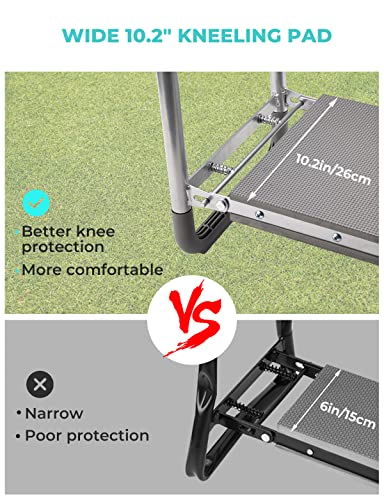 DEERFAMY Garden Stool, Garden Kneeler and Seat Load Capacity 350 Lbs, Folding Garden Chair for Kneeling and Sitting, Heavy Duty Kneeling Bench with Extra Kneeling Pad, 2 Tool Pouches, Digging Gloves