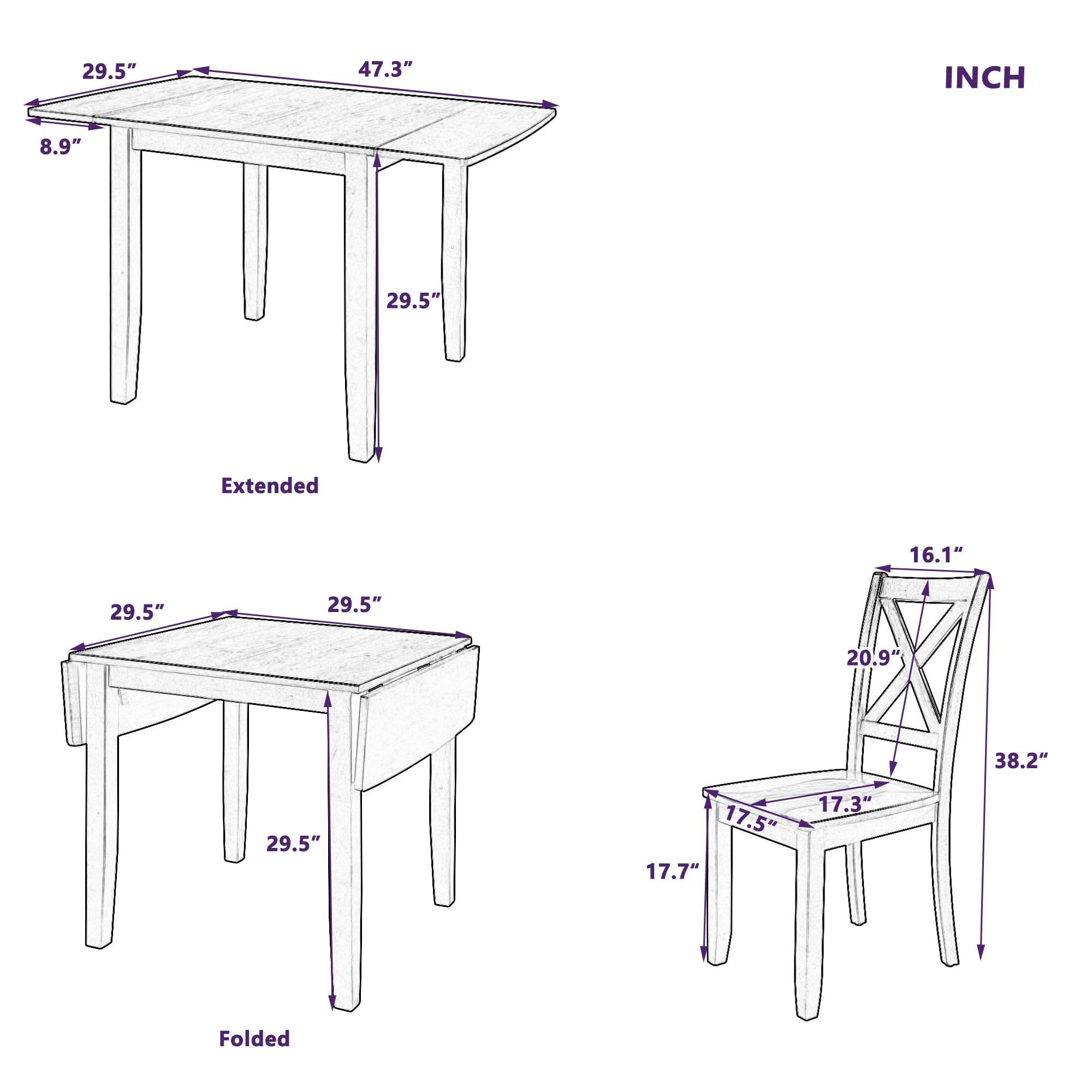 Merax Dining Table Set for 2, Extendable Design with Wood Drop Leaf Top and Wooden Chairs, 3 Piece, Espresso
