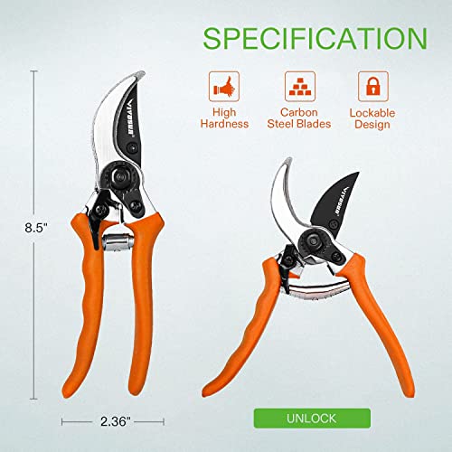 VIVOSUN 8β Premium Bypass Pruning Shears, Strong Garden Clippers, Durable Hand Pruner, Tree Trimmers for Bushes, Stems, and Flowers, Orange