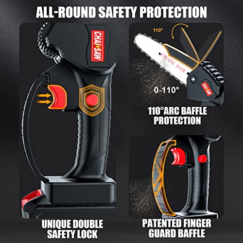 Upgraded 6 inch Mini Cordless Chainsaw, Zocabay 20,000mAh Rechargeable Battery Chainsaw, Portable Handheld Chainsaw, Electric Chainsaw for Tree, Courtyard and Garden(2 Batteries, 2 Chains Included)