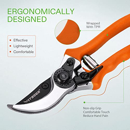 VIVOSUN 8β Premium Bypass Pruning Shears, Strong Garden Clippers, Durable Hand Pruner, Tree Trimmers for Bushes, Stems, and Flowers, Orange