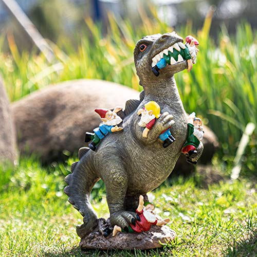 SOWSUN Garden Gnome Statues Outdoor Decor, 14β Dinosaur Gnomes Garden Art Outdoor for Fall Winter Garden Decor, Outdoor Statue for Patio, Lawn, Yard Decoration, Housewarming Garden Gift