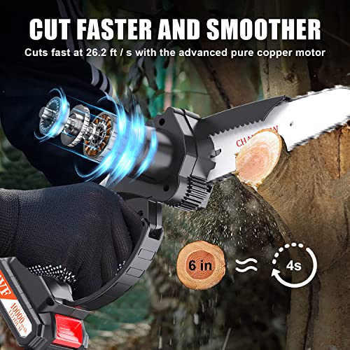 Upgraded 6 inch Mini Cordless Chainsaw, Zocabay 20,000mAh Rechargeable Battery Chainsaw, Portable Handheld Chainsaw, Electric Chainsaw for Tree, Courtyard and Garden(2 Batteries, 2 Chains Included)