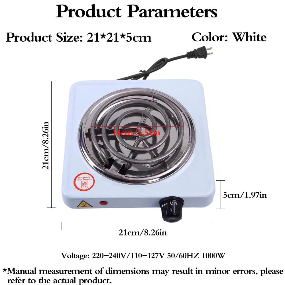 Compact and Portable Countertop Burner- Countertop Single Coiled Burner 1000 Watts Electric Hot Plate Temperature Controls White