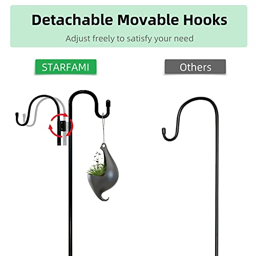 STARFAMI Double Shepherds Hook for Outdoor with 5 Prongs Base, Upgraded Adjustable Garden Hanging Stand Plant Holders for Bird Feeder, Plant Baskets, Solar Light Lanterns, Wedding (60 Inch 2pcs)