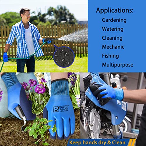 PROGANDA 2 Pairs Waterproof Work Gloves, Superior Grip Latex Coating Durable Comfortable Protective for Garden Outdoor Car Cleaning Fishing Multi-Purpose