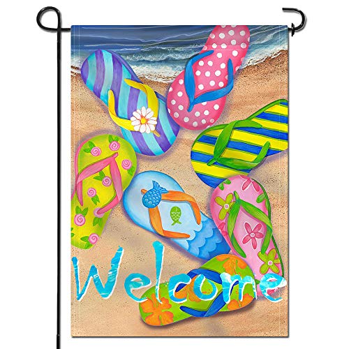 ANLEY |Double Sided| Premium Garden Flag, Flip Flops on Summer Beach Welcome Decorative Garden Flags - Weather Resistant & Double Stitched - 18 x 12.5 Inch