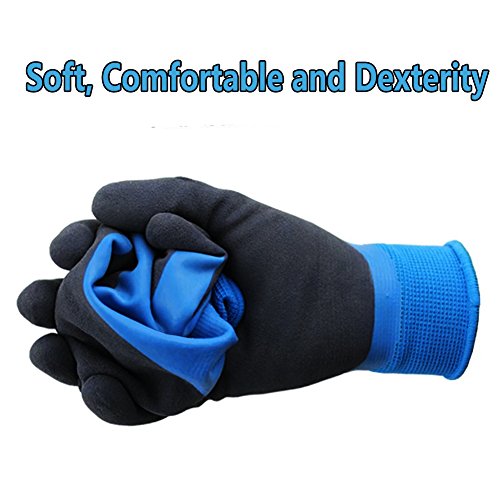 PROGANDA 2 Pairs Waterproof Work Gloves, Superior Grip Latex Coating Durable Comfortable Protective for Garden Outdoor Car Cleaning Fishing Multi-Purpose