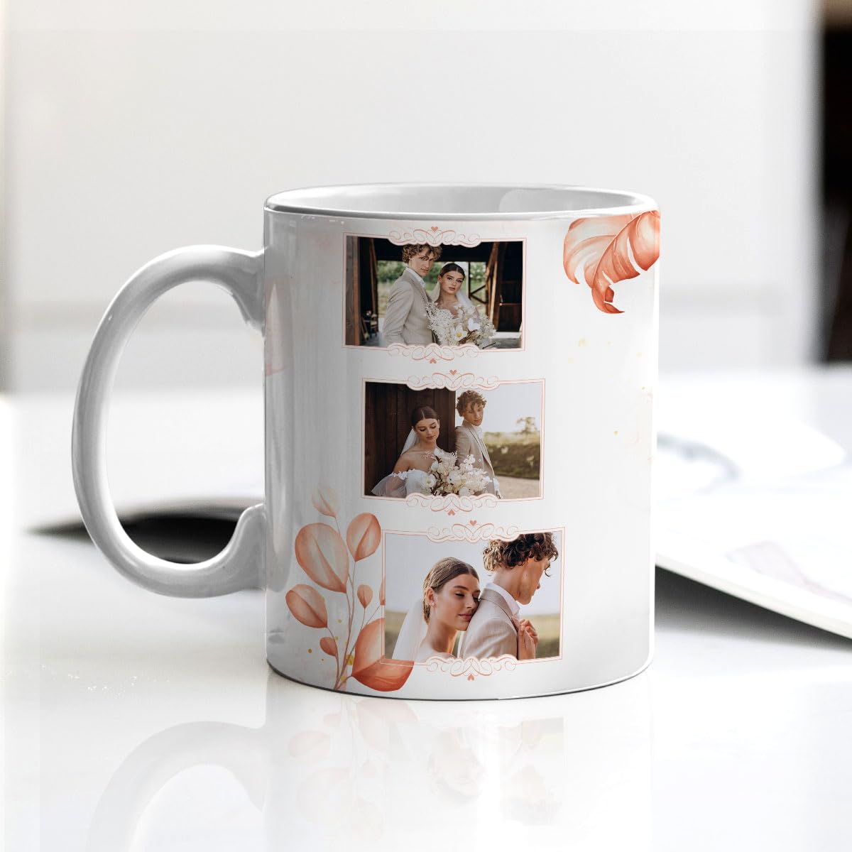 White Ceramic Coffee Mug Photo Mugs Personalized Picture Custom Name Engagement Wedding Gifts For Women Wife Engaged Couples Novelty Tea Cup Table Desk Accessories 11 And 15 Oz