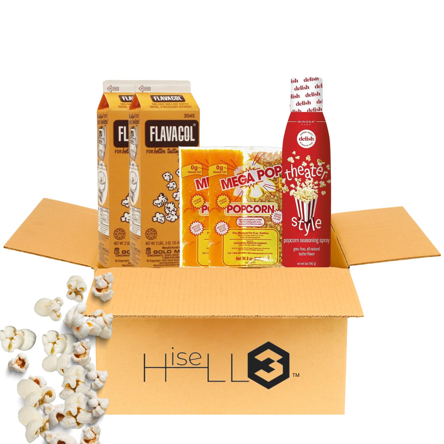 Winona Popcorn butter spray seasoning (1 pack ) (5oz) Flavacol Popcorn seasoning salt (2 pack ) (35oz) Mega Pop popcorn kit, Kettle kit, Dairy and Gluten free, popcorn for popcorn machine (2 pack ) (8oz) Bundled by Hisell3