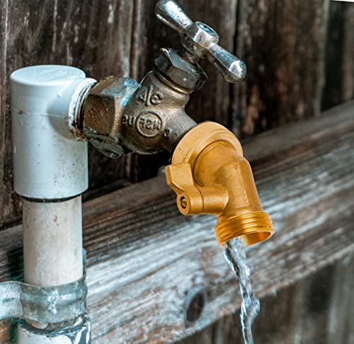 Morvat 45 Degree Solid Brass Water Hose Elbow, Garden Hose Kink Protector with ON/OFF Shutoff Valve, Female to Male RV Spigot & Faucet Adapter & Pipe Fitting Connector, Includes Extra Rubber Washers