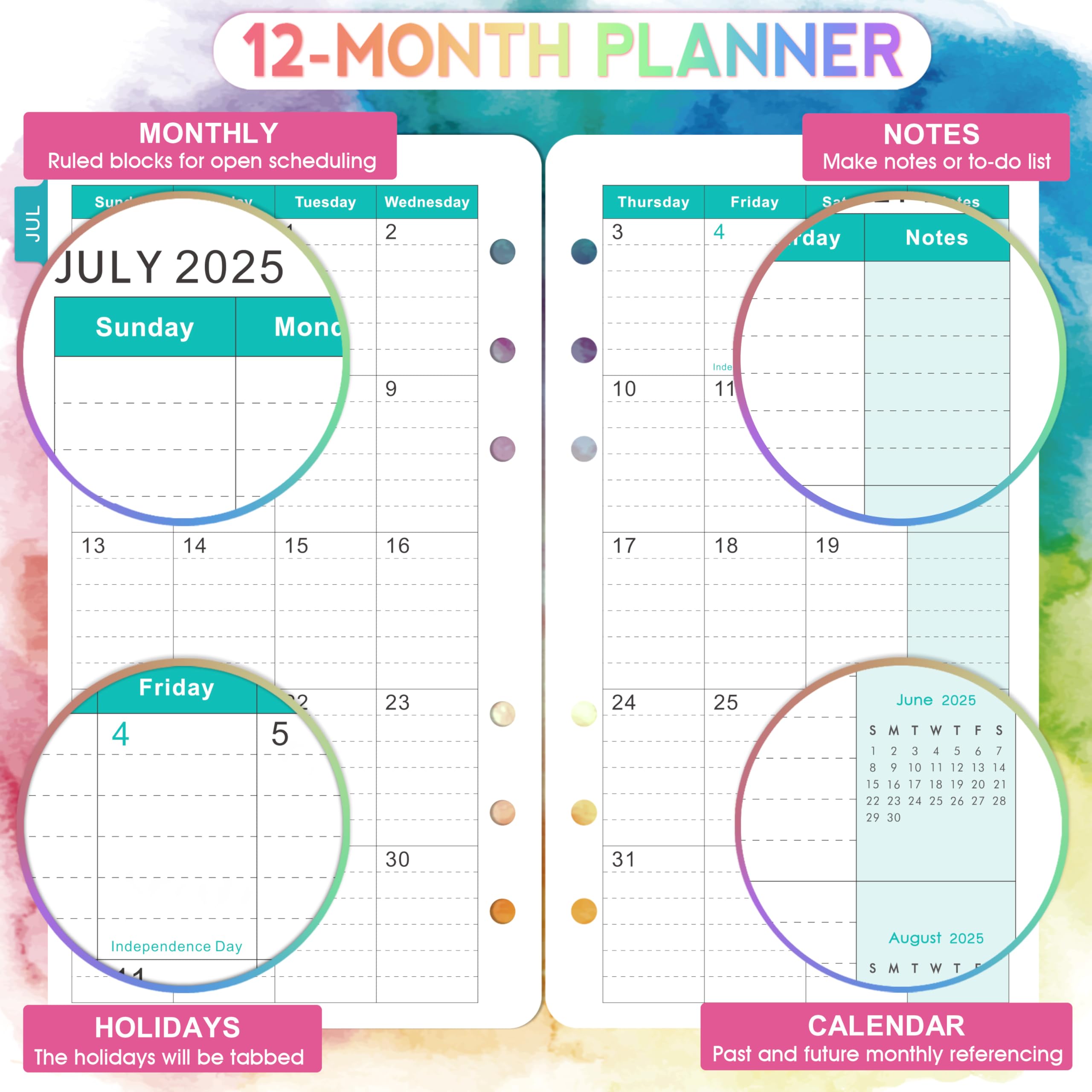 2025-2026 Planner Refills - Planner Refills 2025-2026, 2025-2026 Weekly and Monthly Planner Refills from Jul. 2025 - Jun. 2026, 3.75 x 6.75 inch, 6 Holes