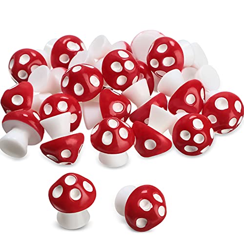 Jetec 24 Pieces Mini Garden Mushroom Miniature Figurine Garden Mushroom Accessories Ornament Mushroom Model Landscape Plant Pot Bonsai Craft for Home Party Decoration Supplies, Red