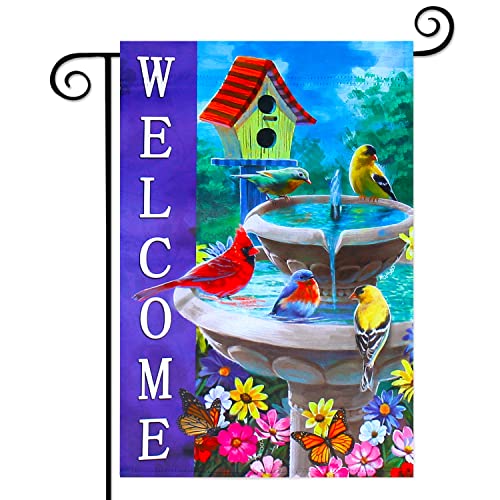 Welcome small garden flags birds Outside Vertical Double Sided Garden flags for all seasons Cardinal Birdhouse, winter Bird Yard Flags