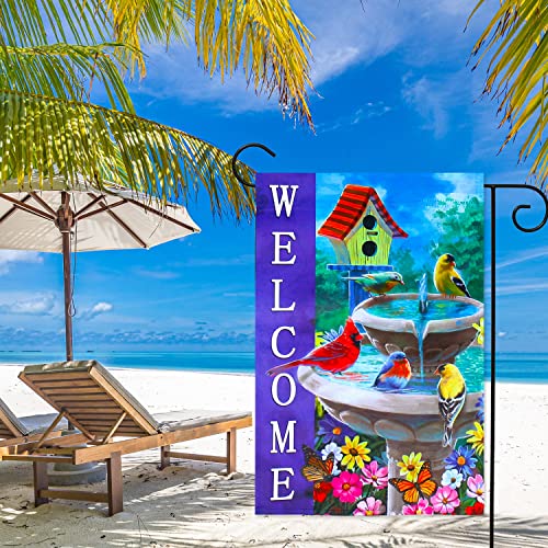 Welcome small garden flags birds Outside Vertical Double Sided Garden flags for all seasons Cardinal Birdhouse, winter Bird Yard Flags