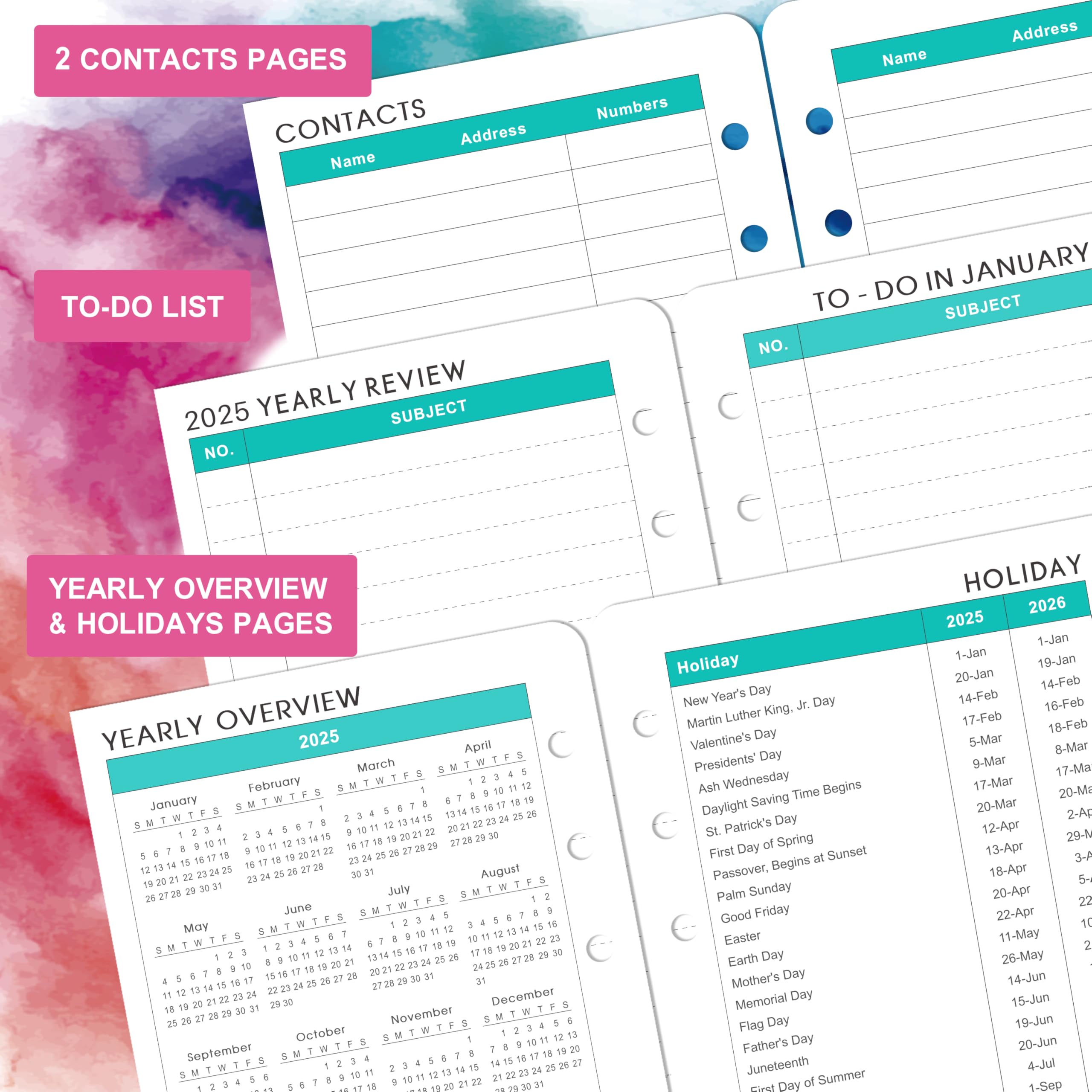 2025-2026 Planner Refills - Planner Refills 2025-2026, 2025-2026 Weekly and Monthly Planner Refills from Jul. 2025 - Jun. 2026, 3.75 x 6.75 inch, 6 Holes