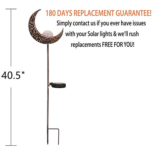 HDNICEZM Garden Solar Light Outdoor Decorative, Moon Crackle Glass Globe Stake Metal Lights,Waterproof Warm White LED for Pathway, Lawn, Patio, Yard