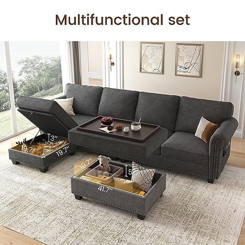 Nolany Convertible Sectional Sofa Couch, L Shaped Couch with Storage Ottoman Reversible Sofa with Chaise Small Sectional Couches for Living Room Set, Dark Grey