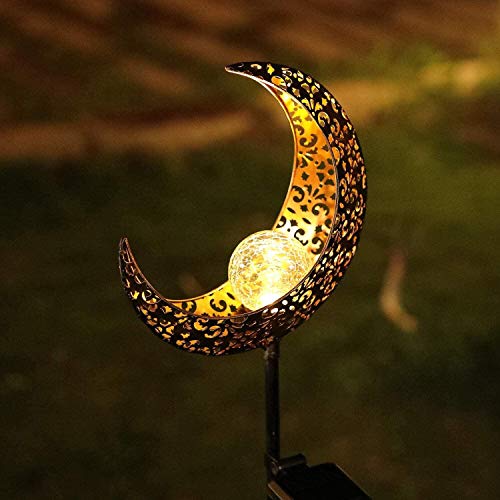 HDNICEZM Garden Solar Light Outdoor Decorative, Moon Crackle Glass Globe Stake Metal Lights,Waterproof Warm White LED for Pathway, Lawn, Patio, Yard