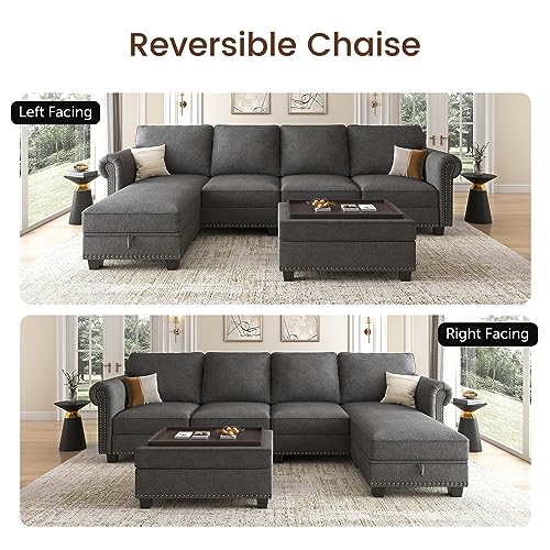 Nolany Convertible Sectional Sofa Couch, L Shaped Couch with Storage Ottoman Reversible Sofa with Chaise Small Sectional Couches for Living Room Set, Dark Grey