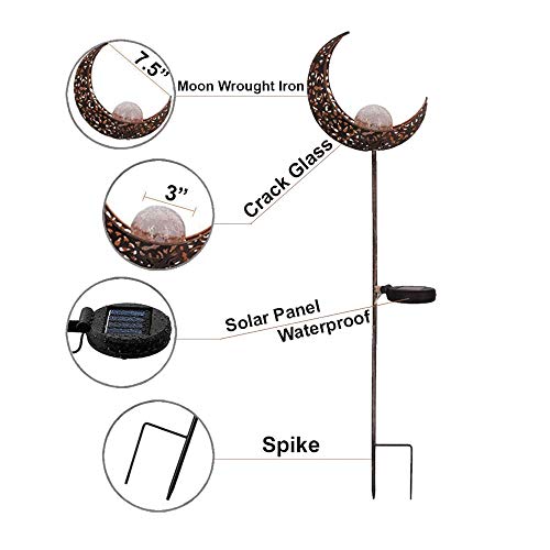 HDNICEZM Garden Solar Light Outdoor Decorative, Moon Crackle Glass Globe Stake Metal Lights,Waterproof Warm White LED for Pathway, Lawn, Patio, Yard