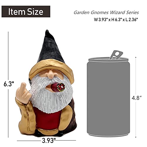Hefaxi Funny Garden Gnome Statue,Middle Finger Smoking Wizard Gnome,Cool Old Wizard Christmas Man with White Beard,6.3inch Naughty Garden Sculpture Decoration