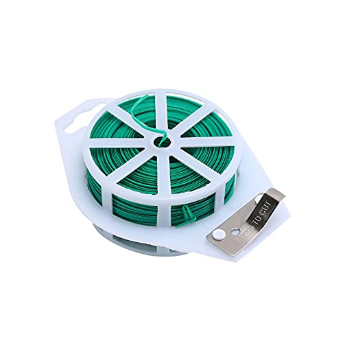 GSM Brands Twist Ties: 328 Feet Plastic Coated Wire to Tie Garden Plant or Office Cable with Convenient, Built-in Cutter (Green)