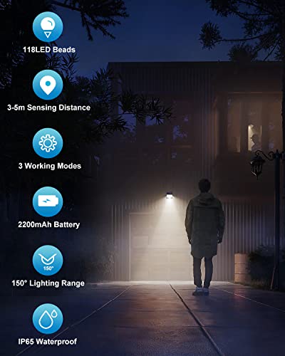 SEZAC Solar Outdoor Lights [10 Pack/3 Lighting Modes] Solar Motion Sensor Security Lights Ultra-Bright, Wireless Wall Lights Solar Powered for Outside Patio Garden Backyard Fence Stairway (118LED)