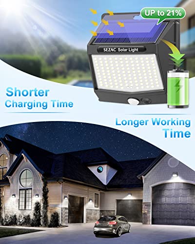 SEZAC Solar Outdoor Lights [10 Pack/3 Lighting Modes] Solar Motion Sensor Security Lights Ultra-Bright, Wireless Wall Lights Solar Powered for Outside Patio Garden Backyard Fence Stairway (118LED)