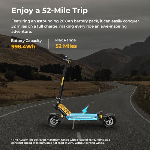 Ausom Leopard Electric Scooter Adults, 1000W Motor, 45 Miles Range & 30 MPH Foldable Commute Sport E-Scooter w/10‘’ Off Road Tires, Removable Seat, Dual Disk Brakes & Suspension