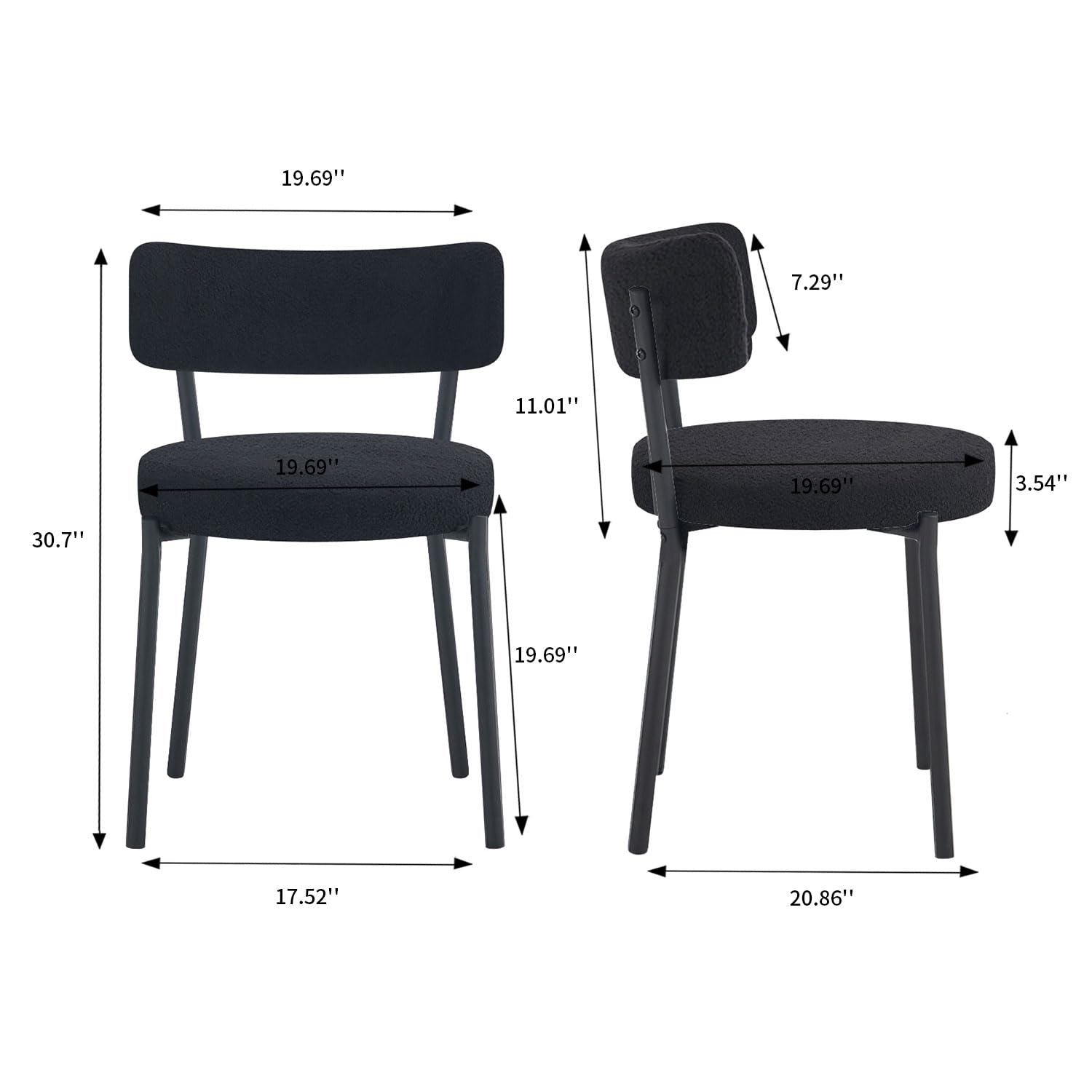 HAIZAO Modern Dining Chairs Set of 4, Round Upholstered Boucle Sherpa Dining Chairs, Curved Backrest Kitchen Dining Room Chairs, Mid-Century Black Dining Chair with Black Metal Legs