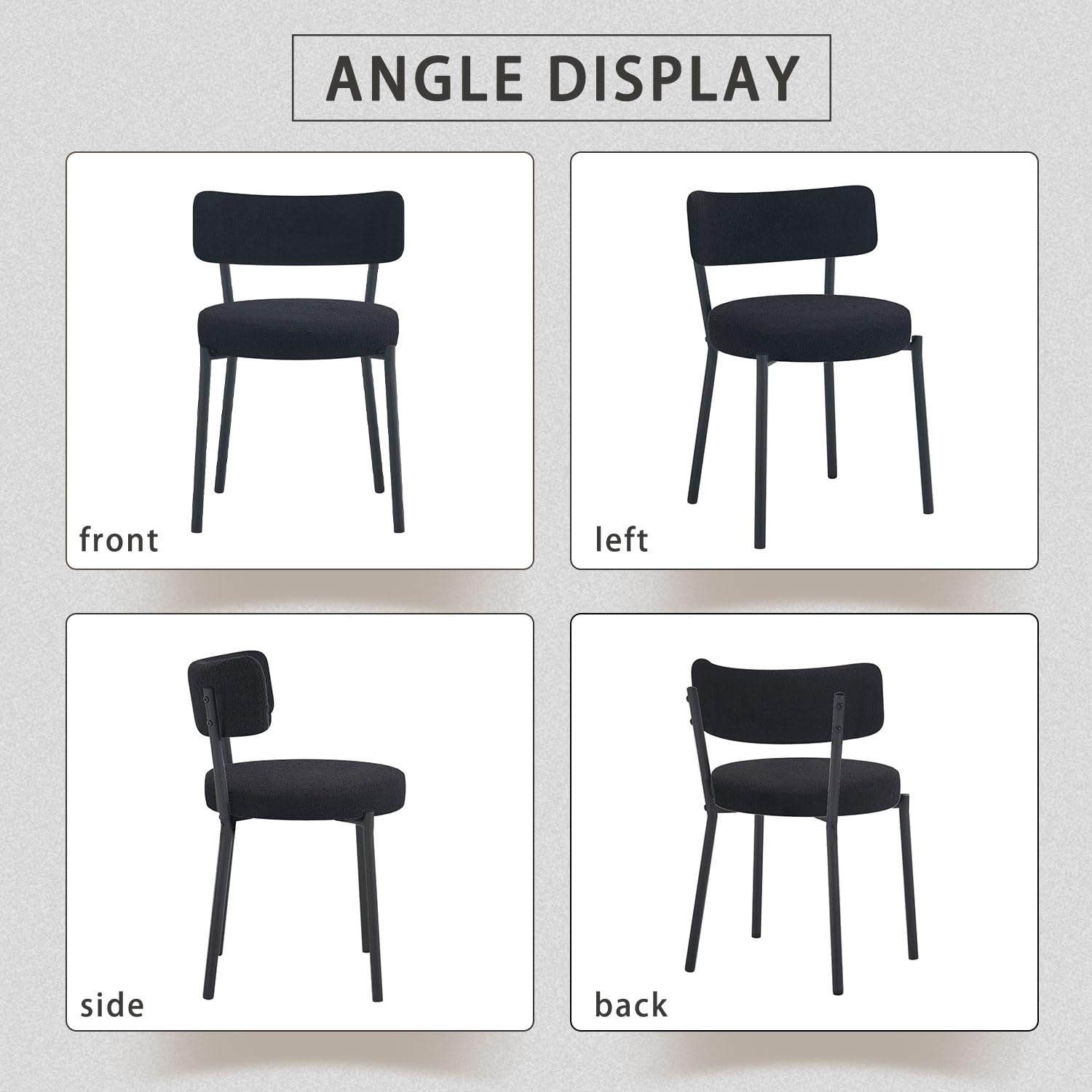 HAIZAO Modern Dining Chairs Set of 4, Round Upholstered Boucle Sherpa Dining Chairs, Curved Backrest Kitchen Dining Room Chairs, Mid-Century Black Dining Chair with Black Metal Legs