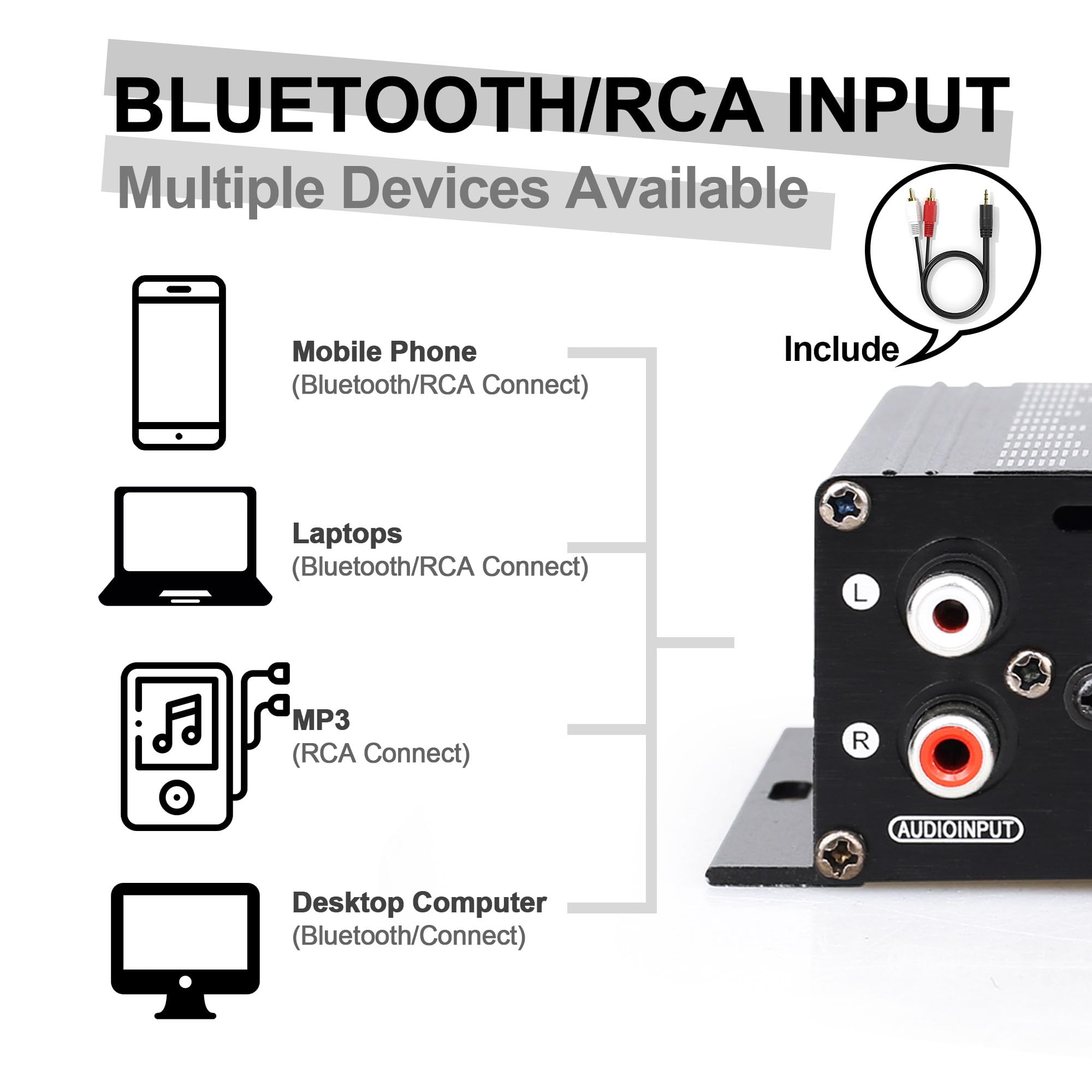 AK-160 Bluetooth Amplifier 18W+18W Power Output with 12V/3A DC Power Supply,2.0 Channels Bluetooth Amplifier Supports Bluetooth/RCA Input
