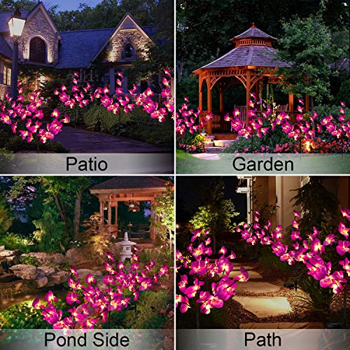 HeyMate Outdoor Solar Flower Lights Garden Decorative - 2 Pack Solar Purple Orchid Flower Lights Waterproof Solar Christmas Decorative Lights for Patio, Yard, Backyard, Pathway