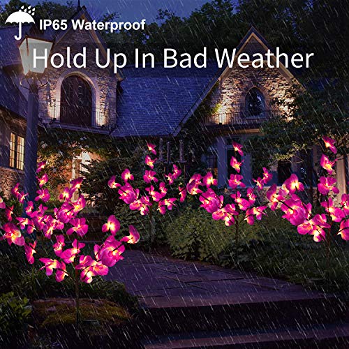 HeyMate Outdoor Solar Flower Lights Garden Decorative - 2 Pack Solar Purple Orchid Flower Lights Waterproof Solar Christmas Decorative Lights for Patio, Yard, Backyard, Pathway
