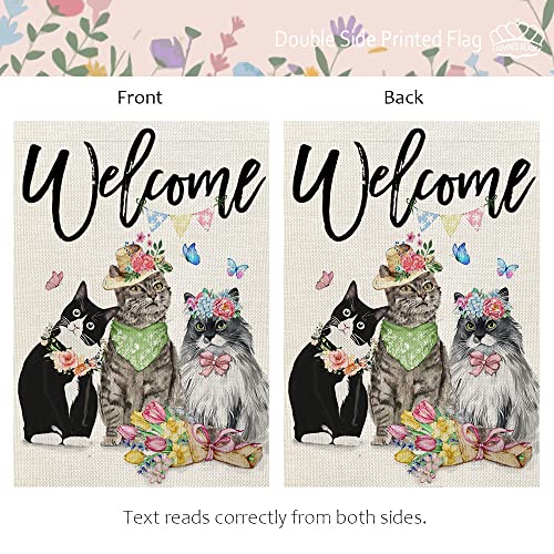 CROWNED BEAUTY Spring Cats Garden Flag Floral 12x18 Inch Double Sided for Outside Welcome Burlap Small Yard Holiday Decoration CF755-12