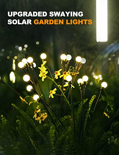ZIVASA 10LED Starburst Swaying Solar Lights, Firefly Garden Light, Decorative Solar Garden Lights, Outdoor Waterproof Firefly Path Lights for Pathway Yard Patio Landscape, Warm White 2PCS