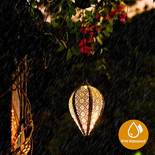 Solar Outdoor Lights Lanterns Waterproof - OxyLED 2 Pack Hanging Decorative Metal Lamps with Pattern for Outside Patio Tree Garden Yard Front Porch Backyard Pathway Christmas Decor Decorations Gifts
