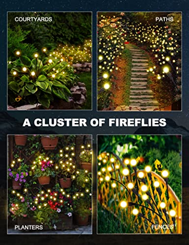 ZIVASA 10LED Starburst Swaying Solar Lights, Firefly Garden Light, Decorative Solar Garden Lights, Outdoor Waterproof Firefly Path Lights for Pathway Yard Patio Landscape, Warm White 2PCS