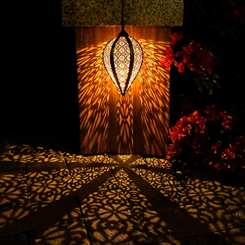 Solar Outdoor Lights Lanterns Waterproof - OxyLED 2 Pack Hanging Decorative Metal Lamps with Pattern for Outside Patio Tree Garden Yard Front Porch Backyard Pathway Christmas Decor Decorations Gifts
