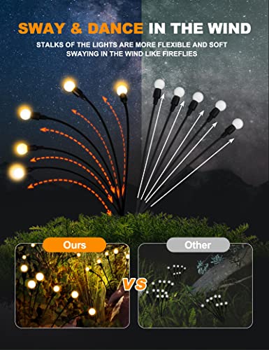 ZIVASA 10LED Starburst Swaying Solar Lights, Firefly Garden Light, Decorative Solar Garden Lights, Outdoor Waterproof Firefly Path Lights for Pathway Yard Patio Landscape, Warm White 2PCS