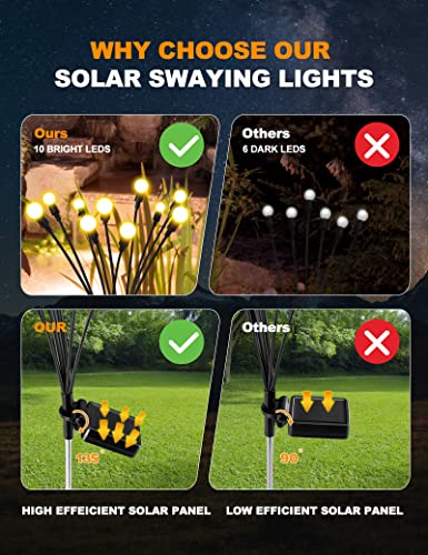 ZIVASA 10LED Starburst Swaying Solar Lights, Firefly Garden Light, Decorative Solar Garden Lights, Outdoor Waterproof Firefly Path Lights for Pathway Yard Patio Landscape, Warm White 2PCS