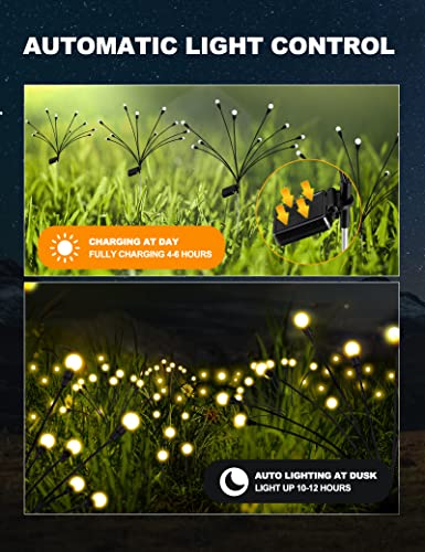 ZIVASA 10LED Starburst Swaying Solar Lights, Firefly Garden Light, Decorative Solar Garden Lights, Outdoor Waterproof Firefly Path Lights for Pathway Yard Patio Landscape, Warm White 2PCS