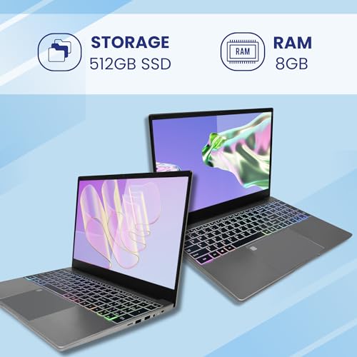 thunderb 15.6" Laptop Windows 11 Pro for Gaming, Business, School w/Intel i5 4.20GHz, 8GB RAM, 512GB SSD, Multicolor Backlit Keyboard, Fingerprint, HD Camera, Bluetooth, HDMI, USB 3.0, Metal Design